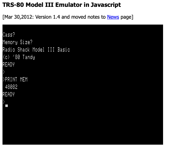Online Emulators for TRS-80! - Glenside Color Computer Club